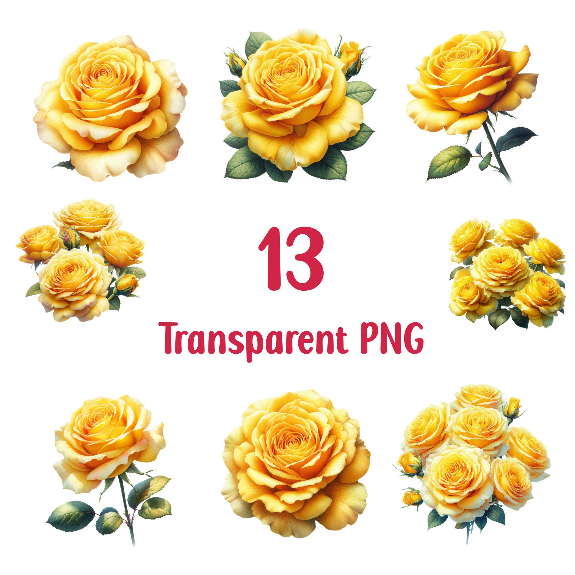 13 Yellow Roses Clipart, Sublimation, Clipart Bundle, Clipart Bundle ...