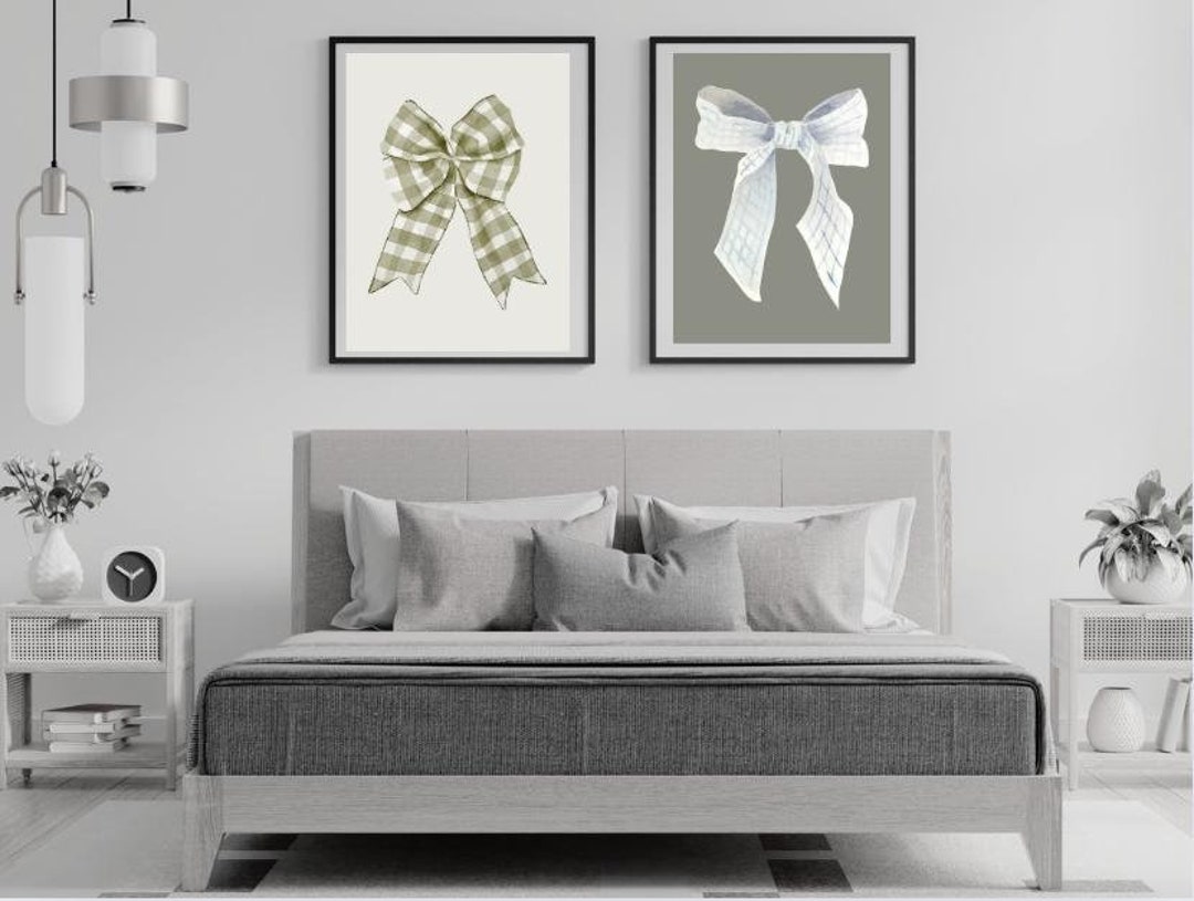 Bows Poster watercolor Bows printable bows Art bows Poster preppy Green ...