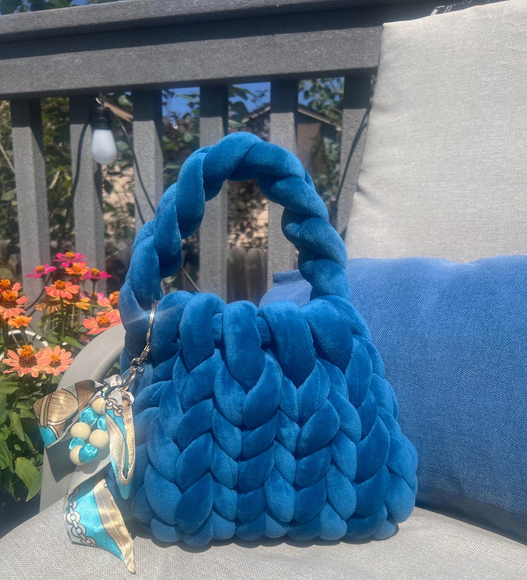 Velvet Chunky Yarn Purse|plush Velvet Chunky Knit Bag|handbag Velvet ...