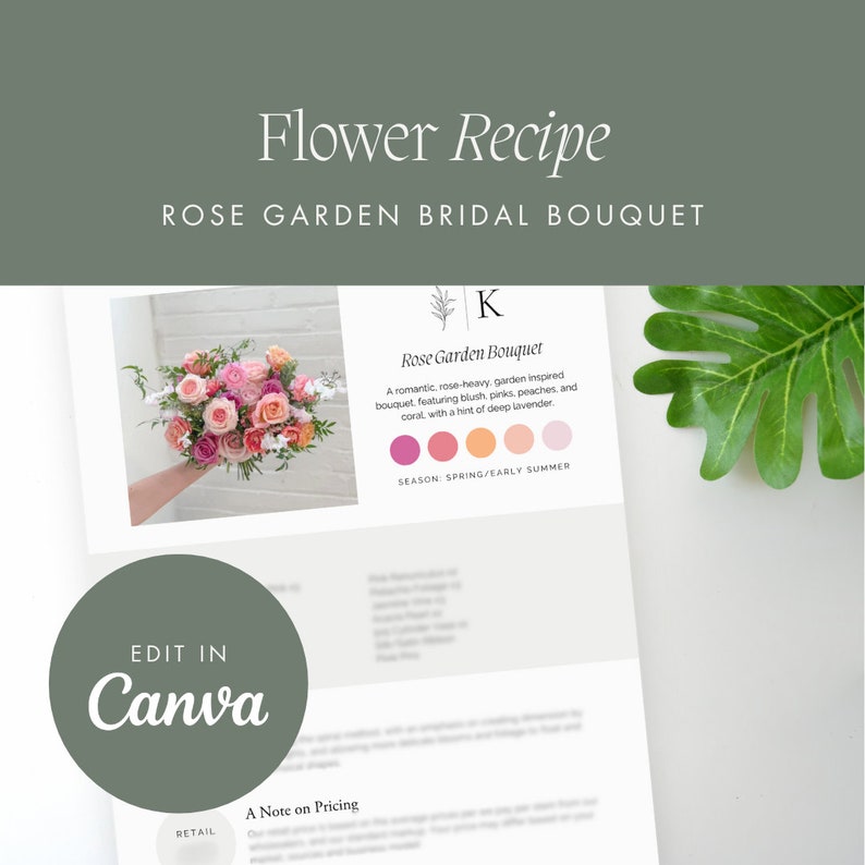 Florist Recipe Guide Rose Garden Bridal Bouquet - PDF - Instant ...