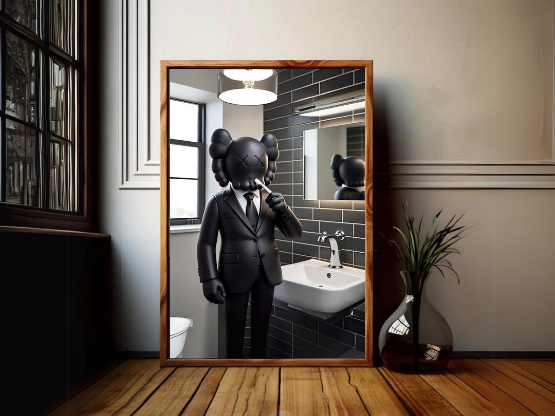 Black Kaws Brushing Teeth, Bathroom Wall Art, DIGITAL DOWNLOAD, Kaws ...