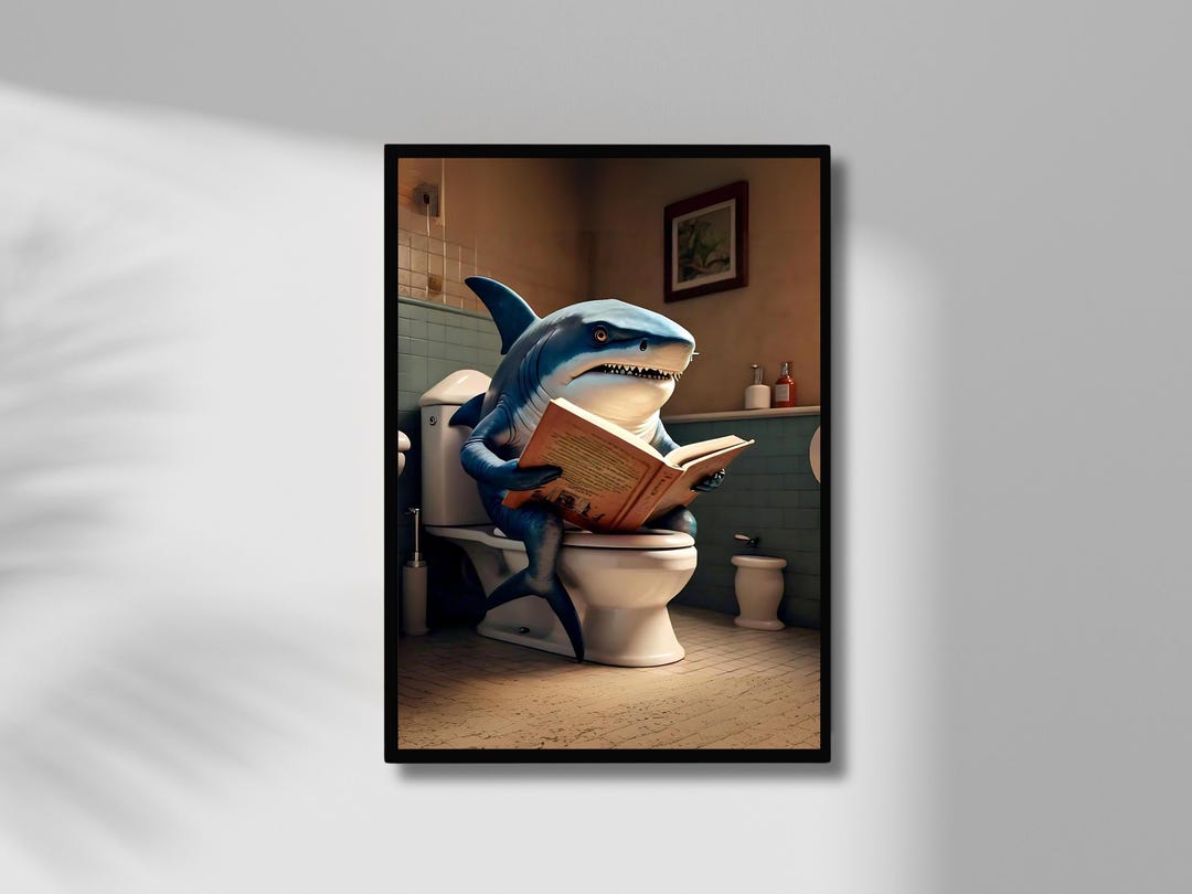 Shark Wall Art, Funny Bathroom Print, Toilet Poster, Shark in Toilet ...