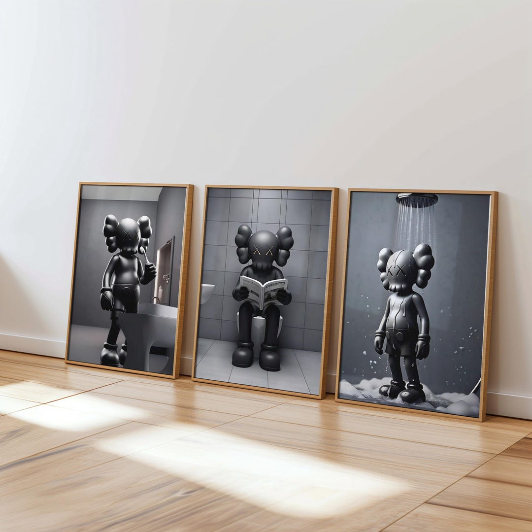 Set of 3 Kaws Sitting on Toilet Poster, Bathroom Wall Art, DIGITAL ...
