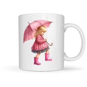 Little Girl Playing in the Rain Clipart, Watercolor Girl in Rain Images ...