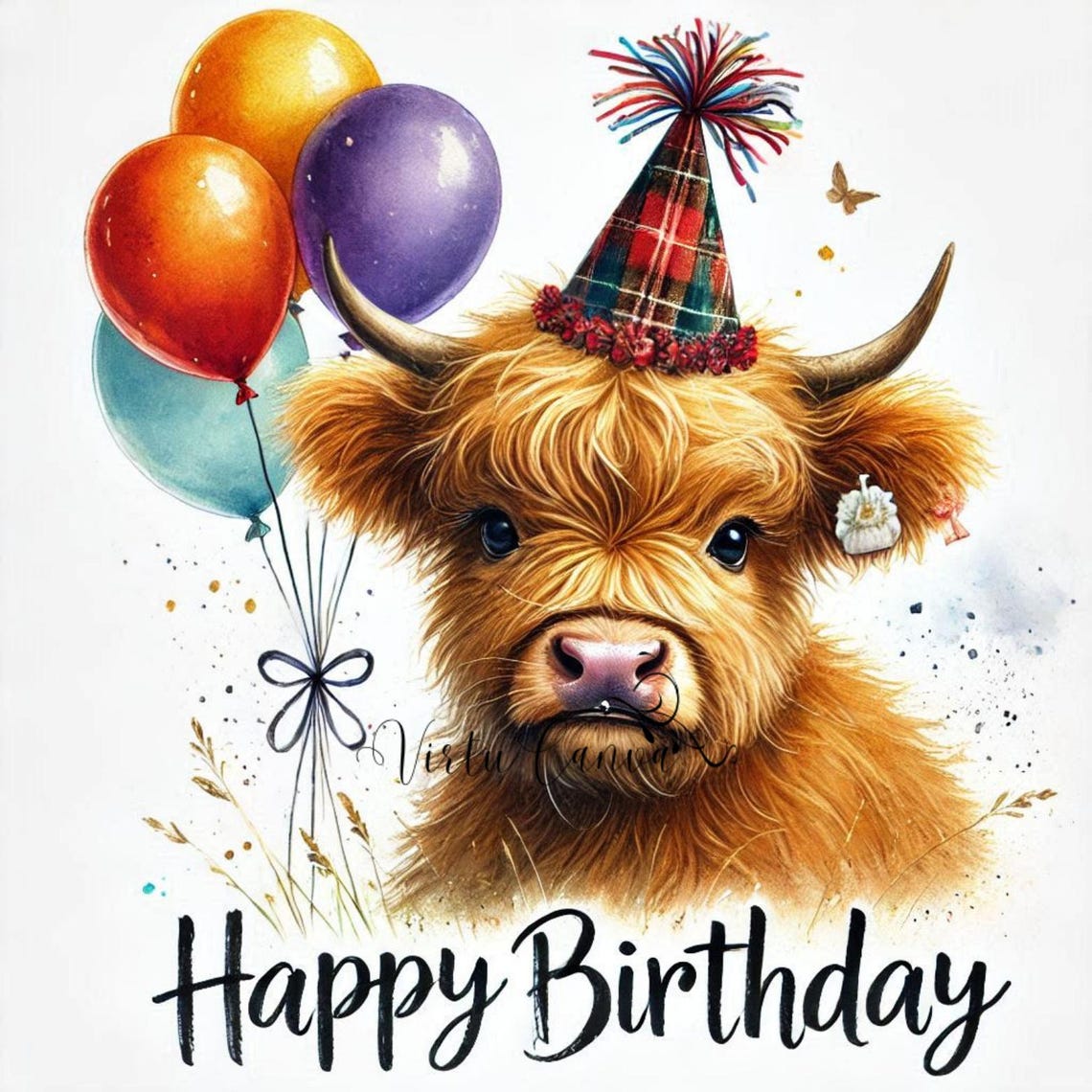 Highland Cow Happy Birthday Images, Bundle 16, Birthday PNG, Highland ...