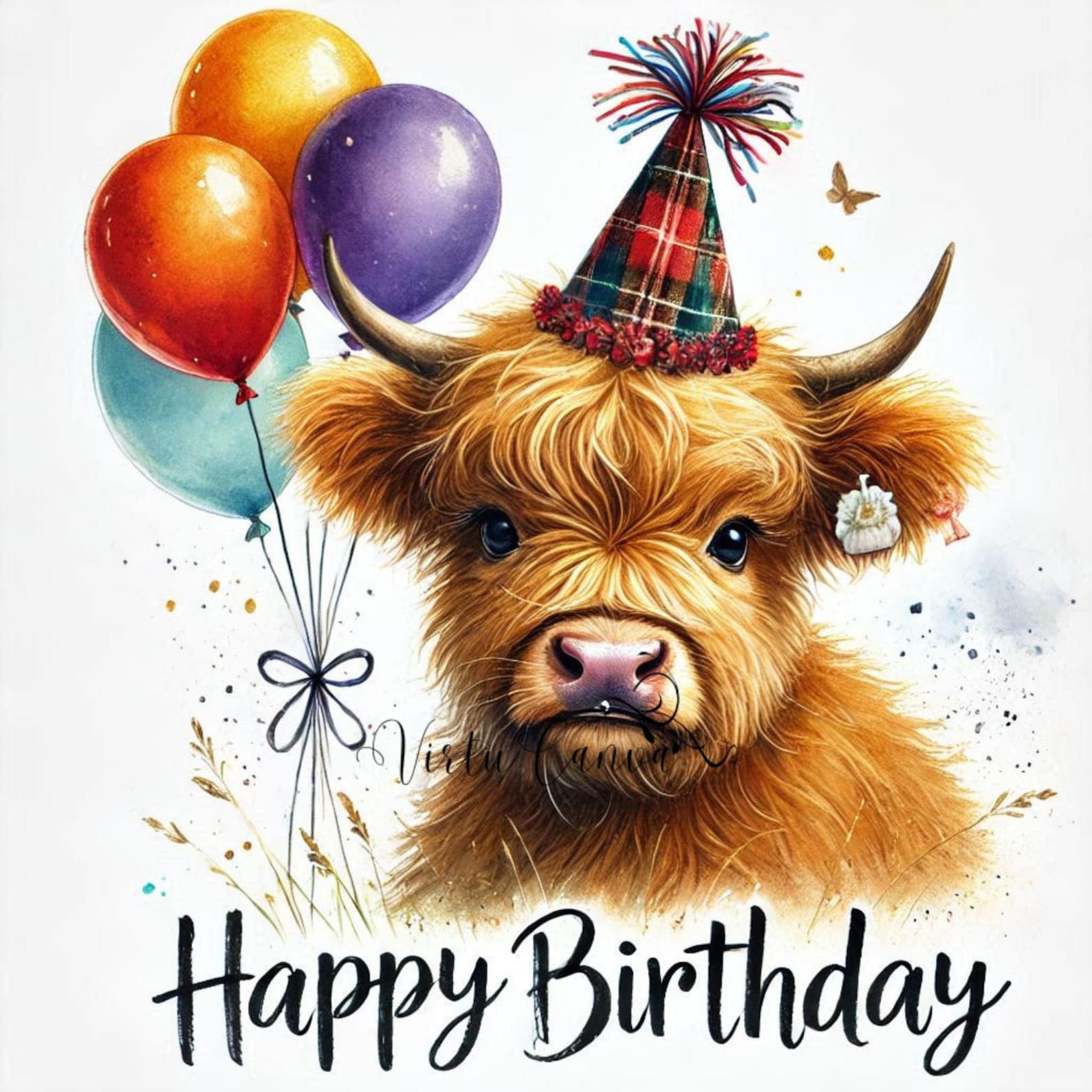 Highland Cow Happy Birthday Images, Bundle 16, Birthday PNG, Highland ...