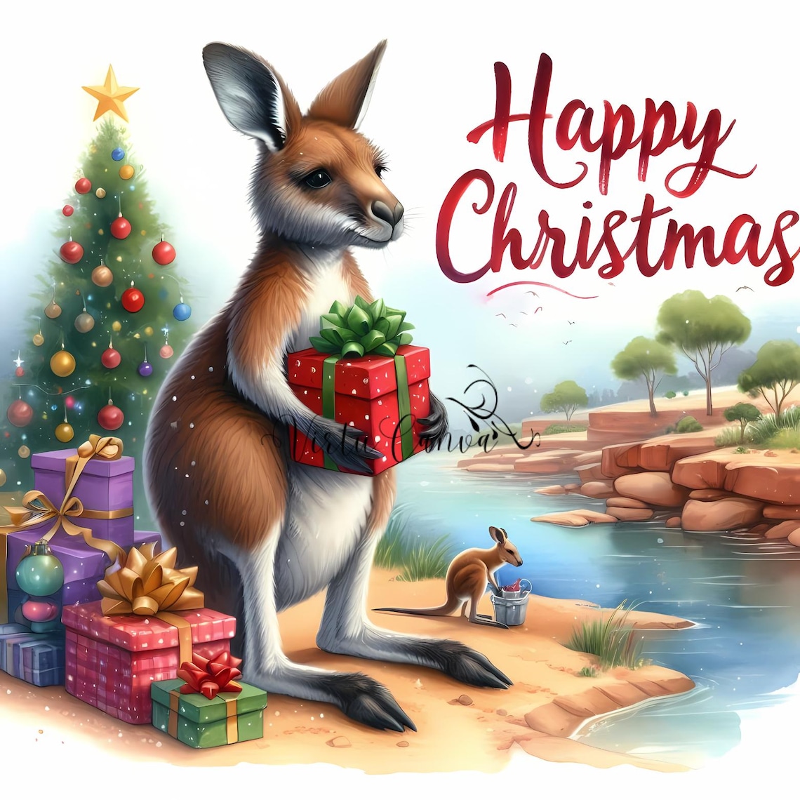 Australian Christmas Clipart, Bundle 17, Aussie PNG, Aussie Watercolour ...