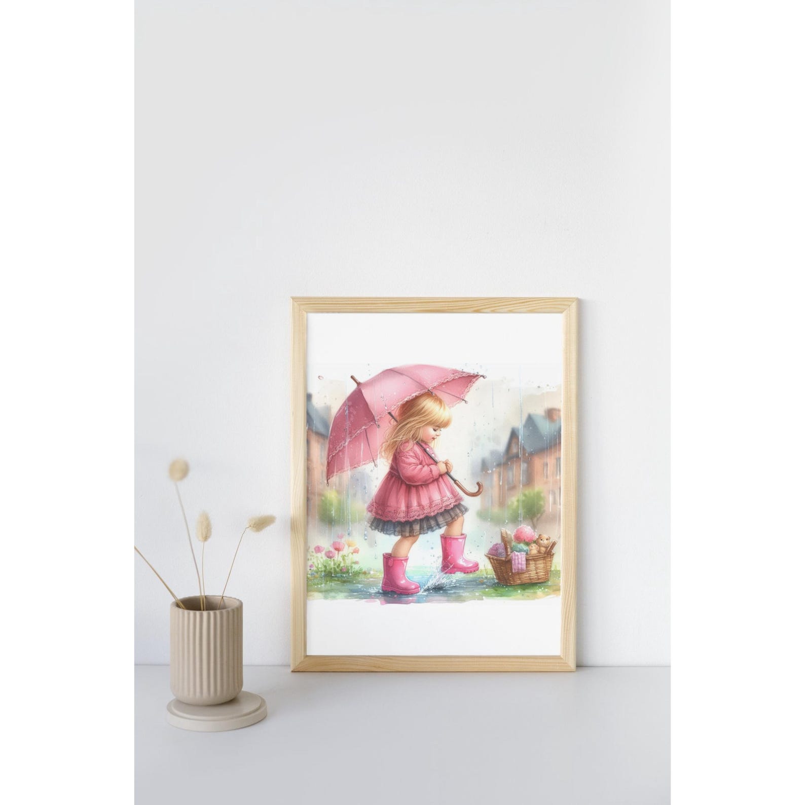 Little Girl Playing in the Rain Clipart, Watercolor Girl in Rain Images ...