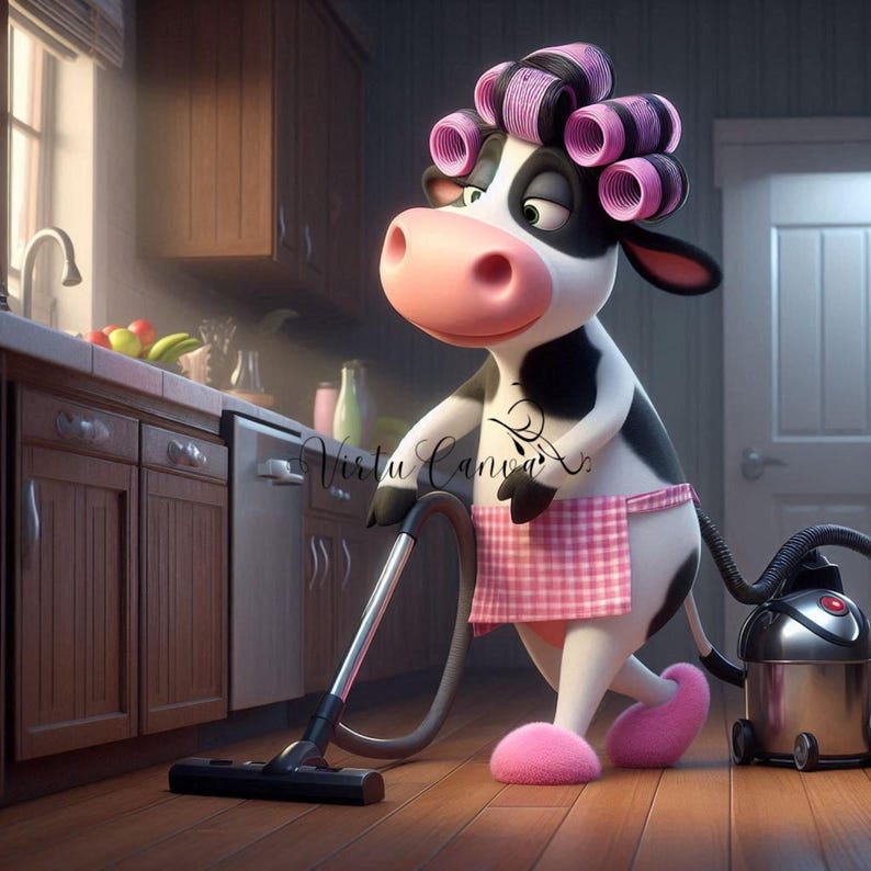Funny Cow Clipart, Cow PNG, Funny Cow Images, Cow Undertaking Housework ...