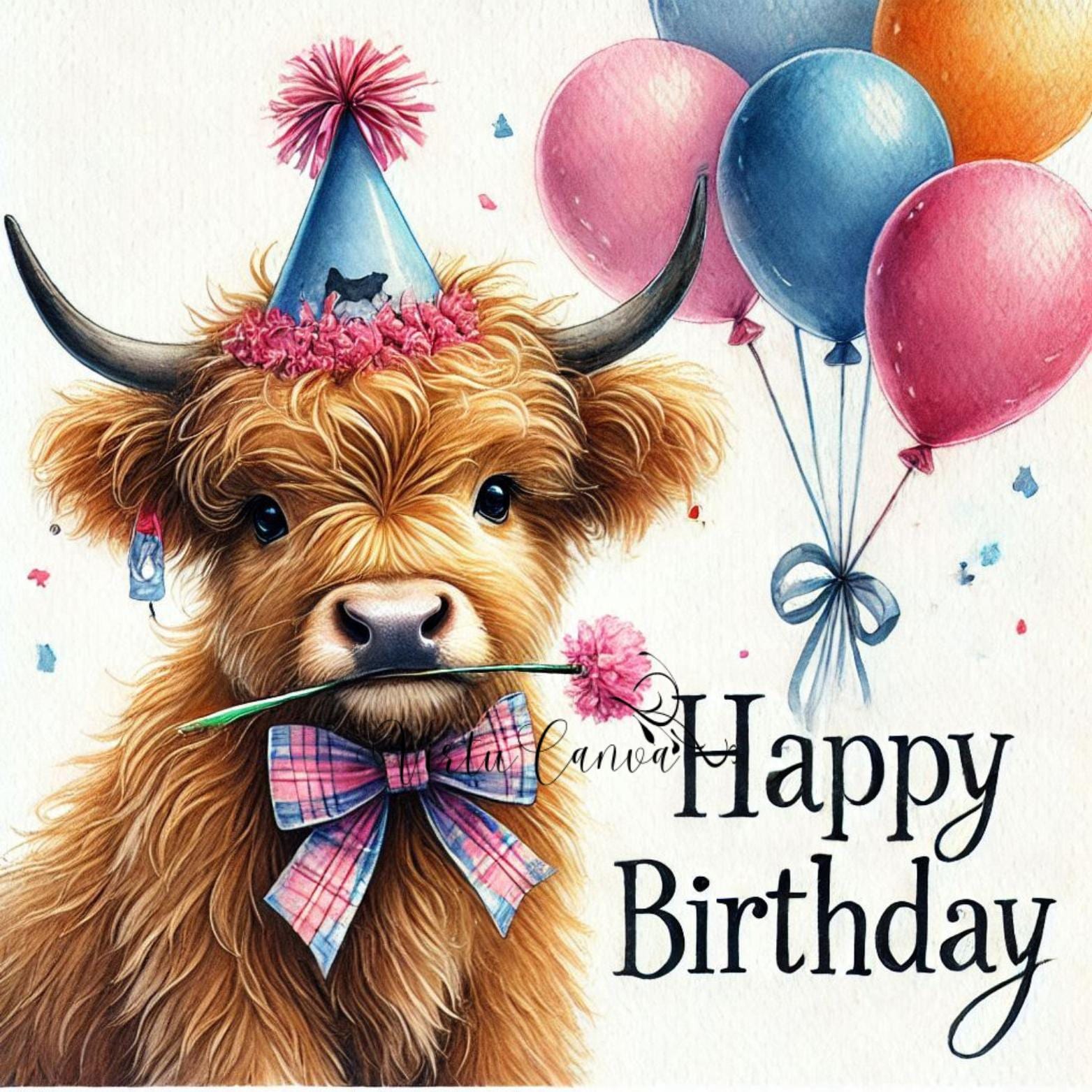 Highland Cow Happy Birthday Images, Bundle 16, Birthday PNG, Highland ...