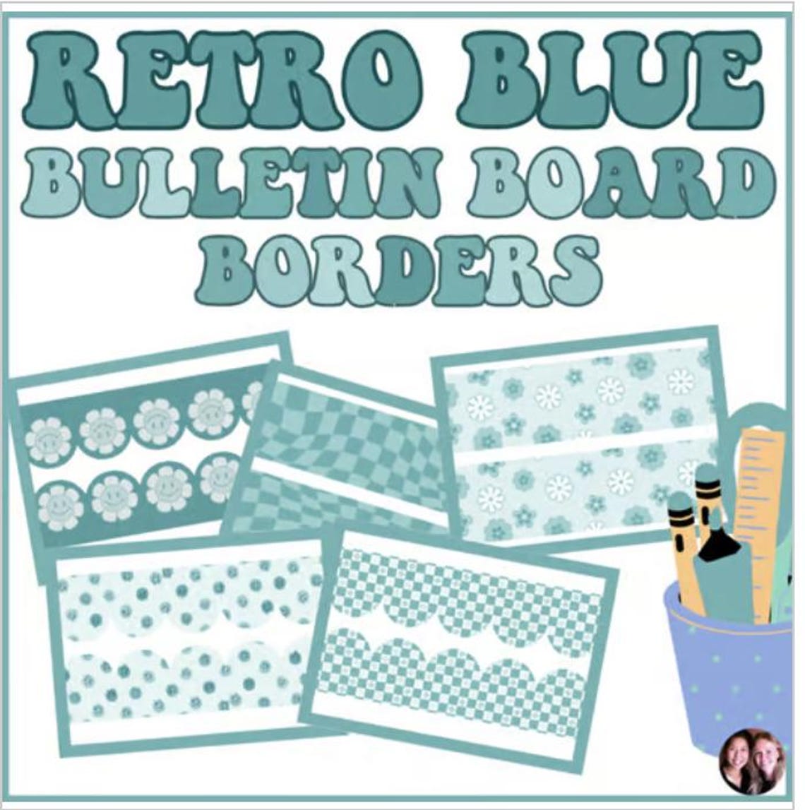 Groovy Retro Blue Bulletin Board Borders Printable - Etsy