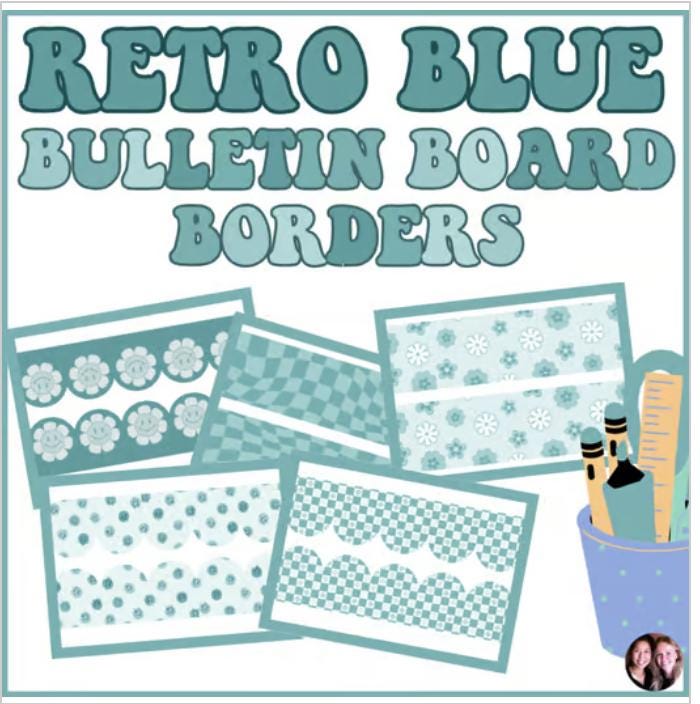 Groovy Retro Blue Bulletin Board Borders Printable - Etsy
