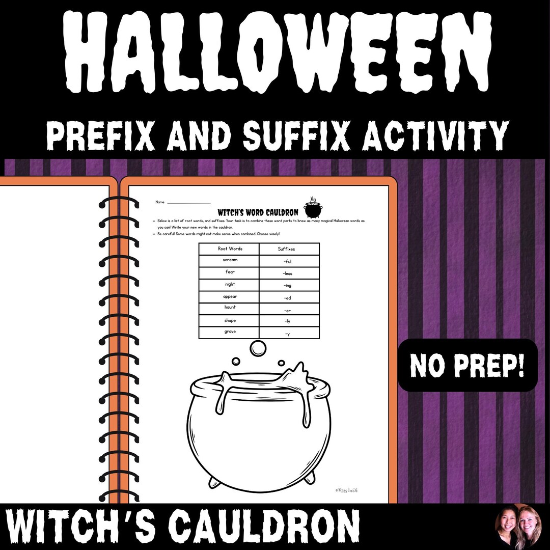 Witch's Cauldron Halloween Prefix and Suffix Activity No Prep - Etsy