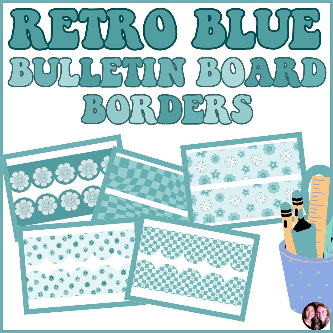 Groovy Retro Blue Bulletin Board Borders Printable - Etsy