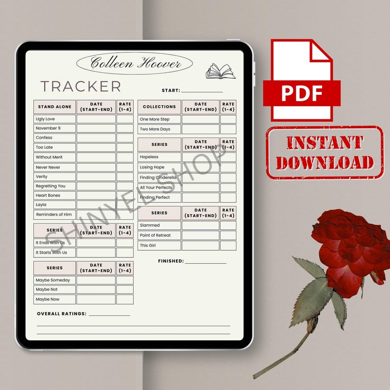 Printable Colleen Hoover Books Tracker Reading List Tracker Instant ...