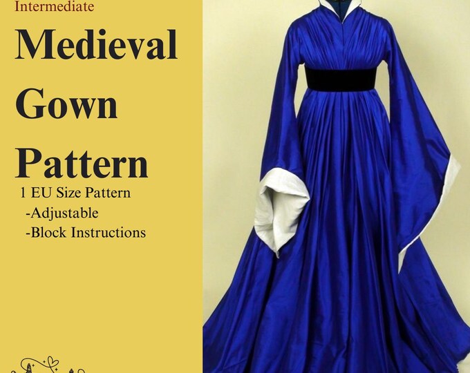 Medieval Gown Sewing Pattern PDF - Adjustable EU Size With Instructions ...