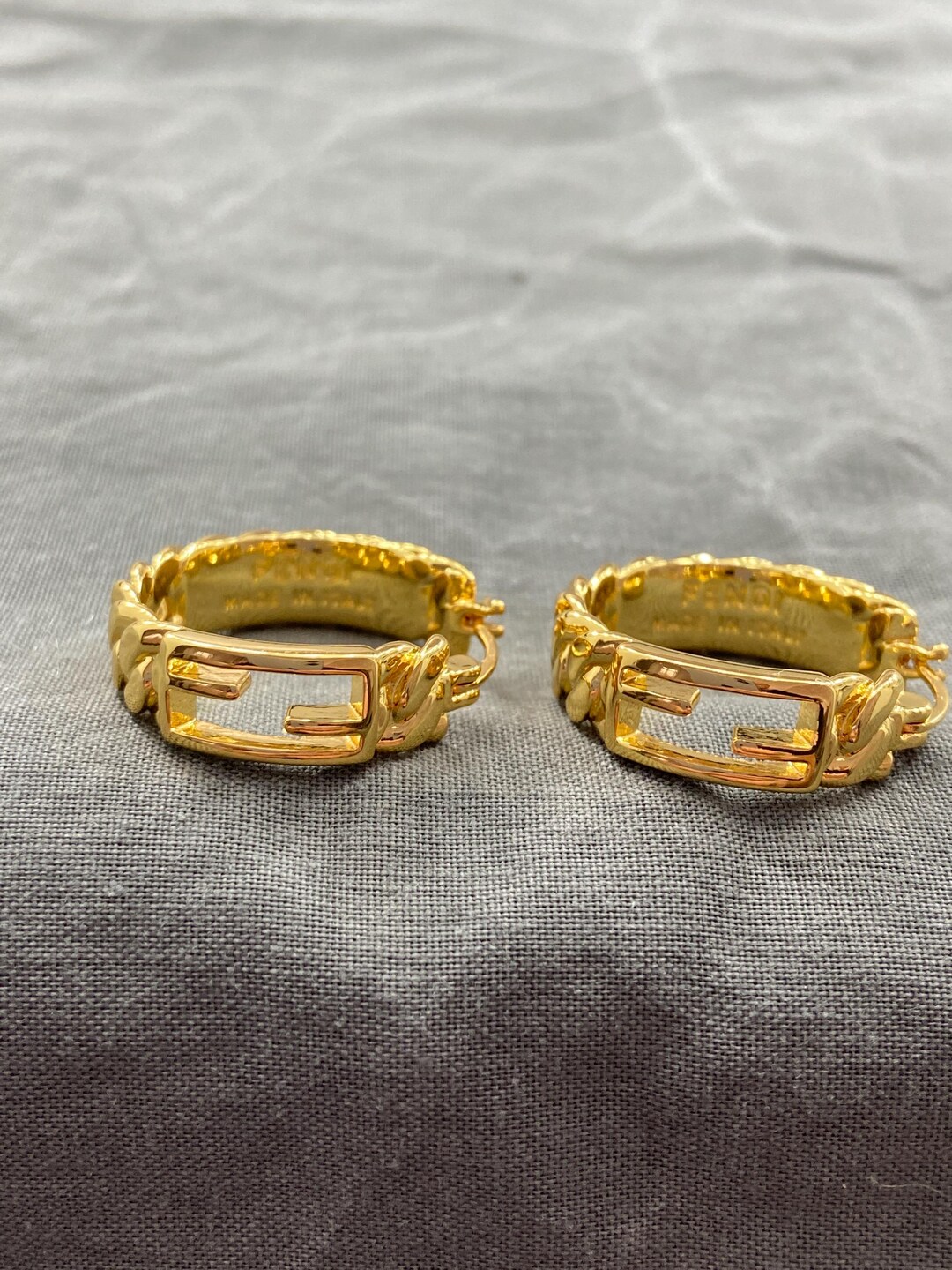 Vintage Fendi Gold Baguette Hoop Earrings With Giftbag - Etsy