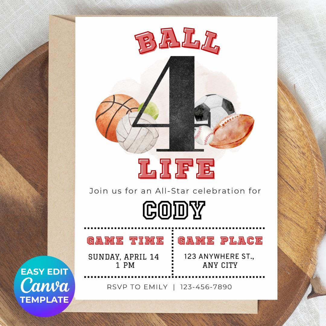 Sports Birthday Invitation, Ball for Life, Canva Template (digital ...