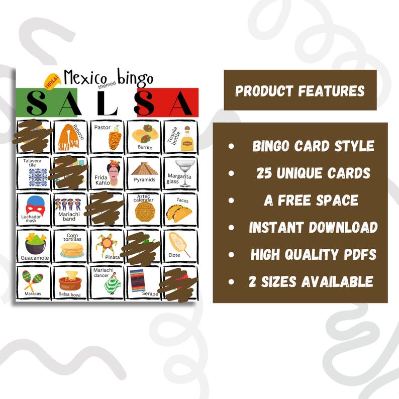 Mexico Bingo Card, 25 Unique Cards, Prefilled Bingo Cards, Downloadable ...