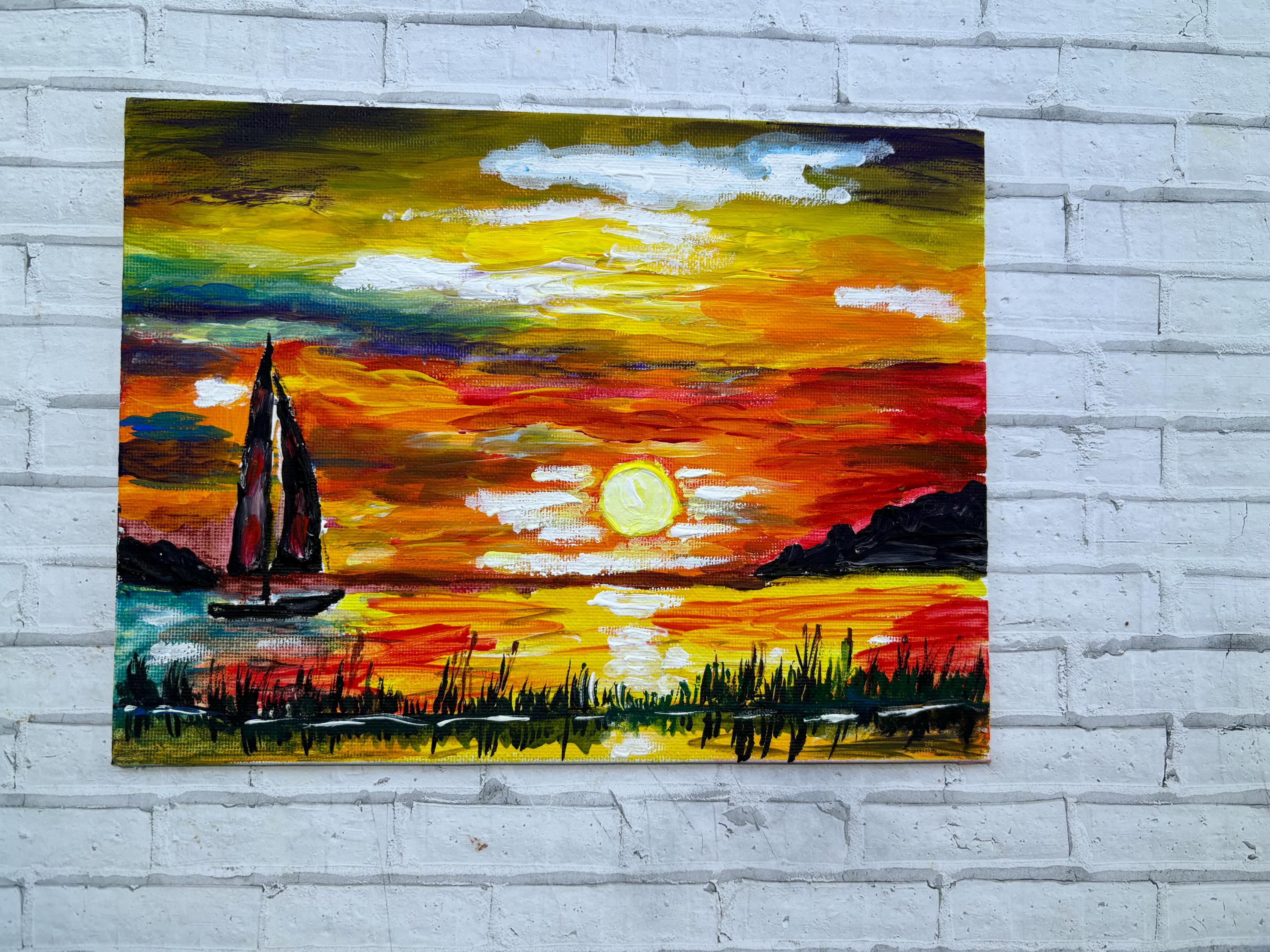 Panel "sunset"painted With Acrylic on a Thick Canvas With a Rigid Base ...
