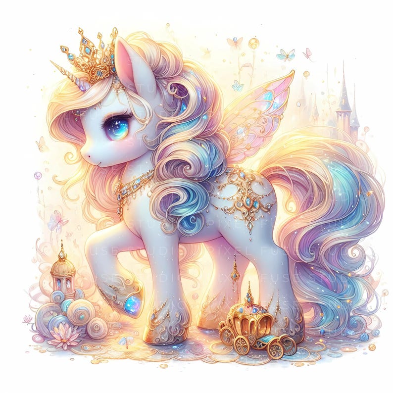 Magical Unicorn Clipart Fantasy Princess Pony Watercolor Pegasus Pastel ...