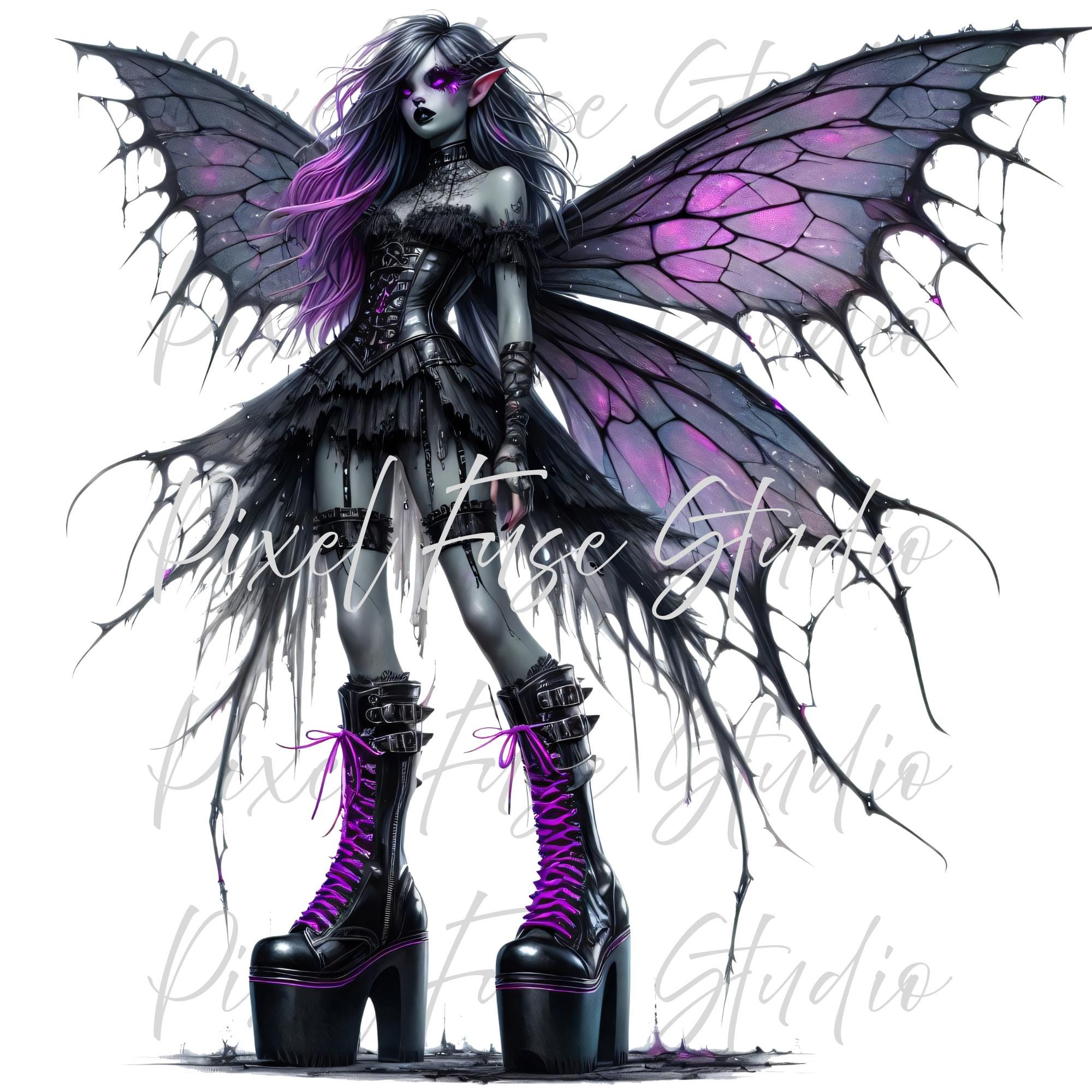 Dark Gothic Fairy PNG, Fantasy Demon Girl Clipart, Purple Black Fairy Art, Halloween Aesthetic ...