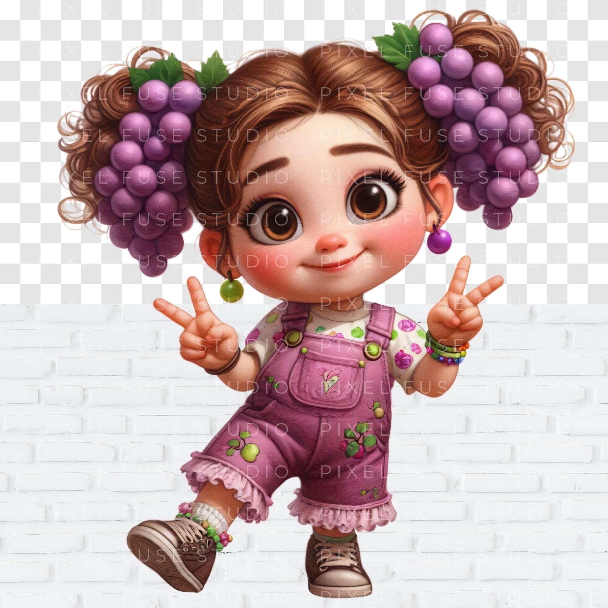 Grapes Girl PNG Clipart Set, Cute Chibi Girl Clip Art, Kawaii Summer ...