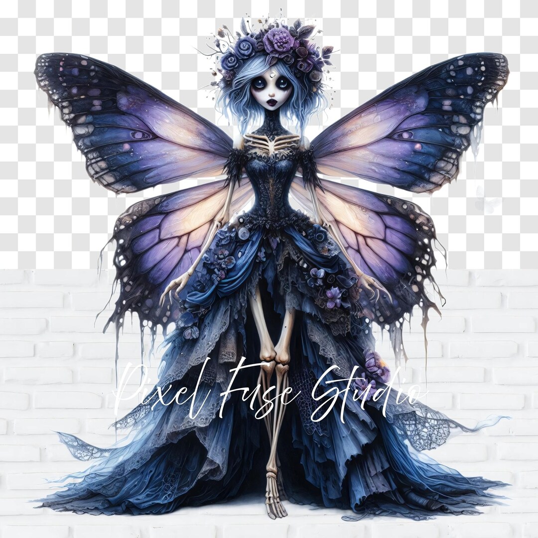 Gothic Fairy Skeleton PNG, Dark Butterfly Clipart, Halloween Witch Art ...