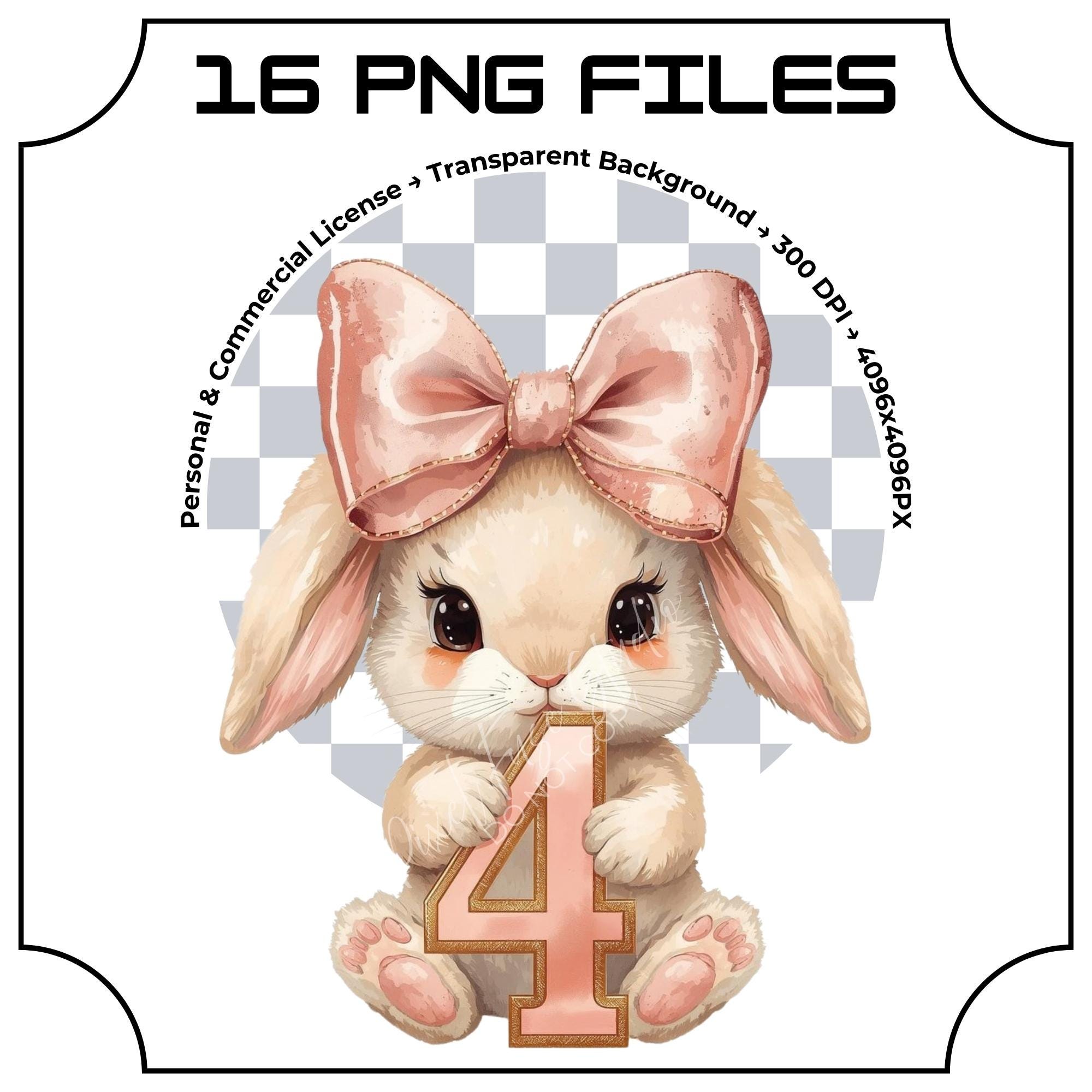 Pink Bunny Numbers PNG Bundle, Cute Rabbit Clipart, Blush Coquette Bow ...