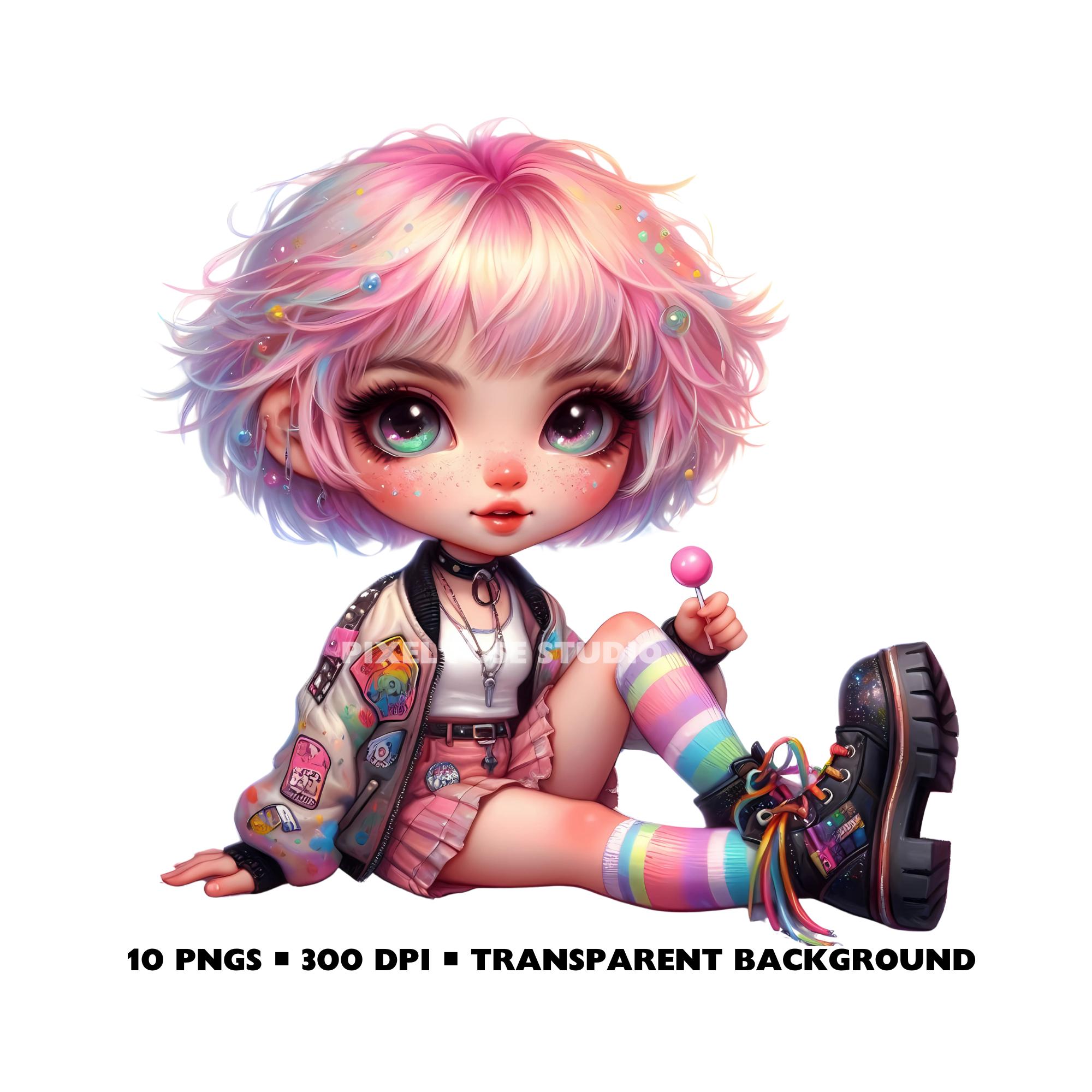 Cute Chibi Girl Clipart Digital PNG Bundle Kawaii Pastel Aesthetic ...