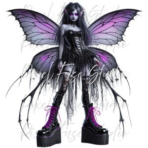 Dark Gothic Fairy PNG, Fantasy Demon Girl Clipart, Purple Black Fairy ...