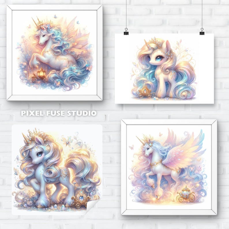 Magical Unicorn Clipart Fantasy Princess Pony Watercolor Pegasus Pastel ...