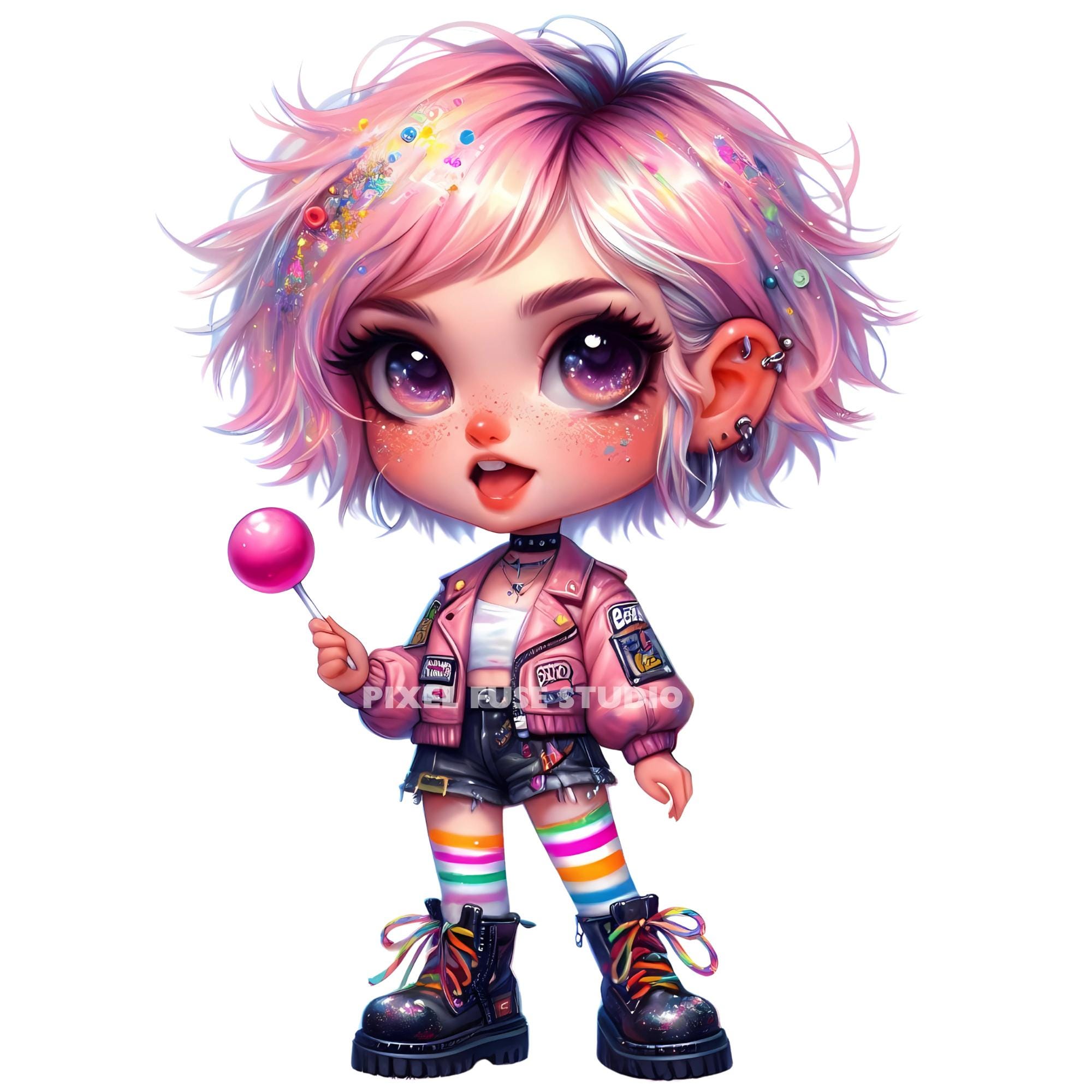 Cute Chibi Girl Clipart Digital PNG Bundle Kawaii Pastel Aesthetic ...