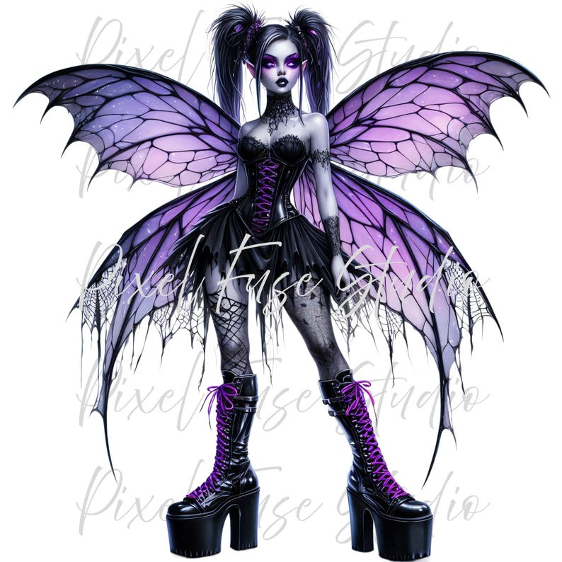 Dark Gothic Fairy PNG, Fantasy Demon Girl Clipart, Purple Black Fairy ...