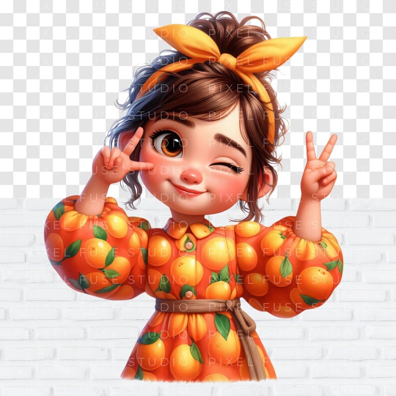 Orange Girl PNG Clipart Set, Cute Chibi Clip Art, Quirky Kawaii Summer ...