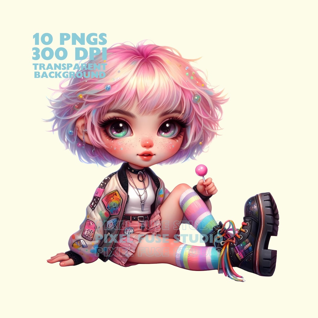 Bubblegum Punk Chibi Girl Png Clipart, Quirky Girl, High Quality 300 ...