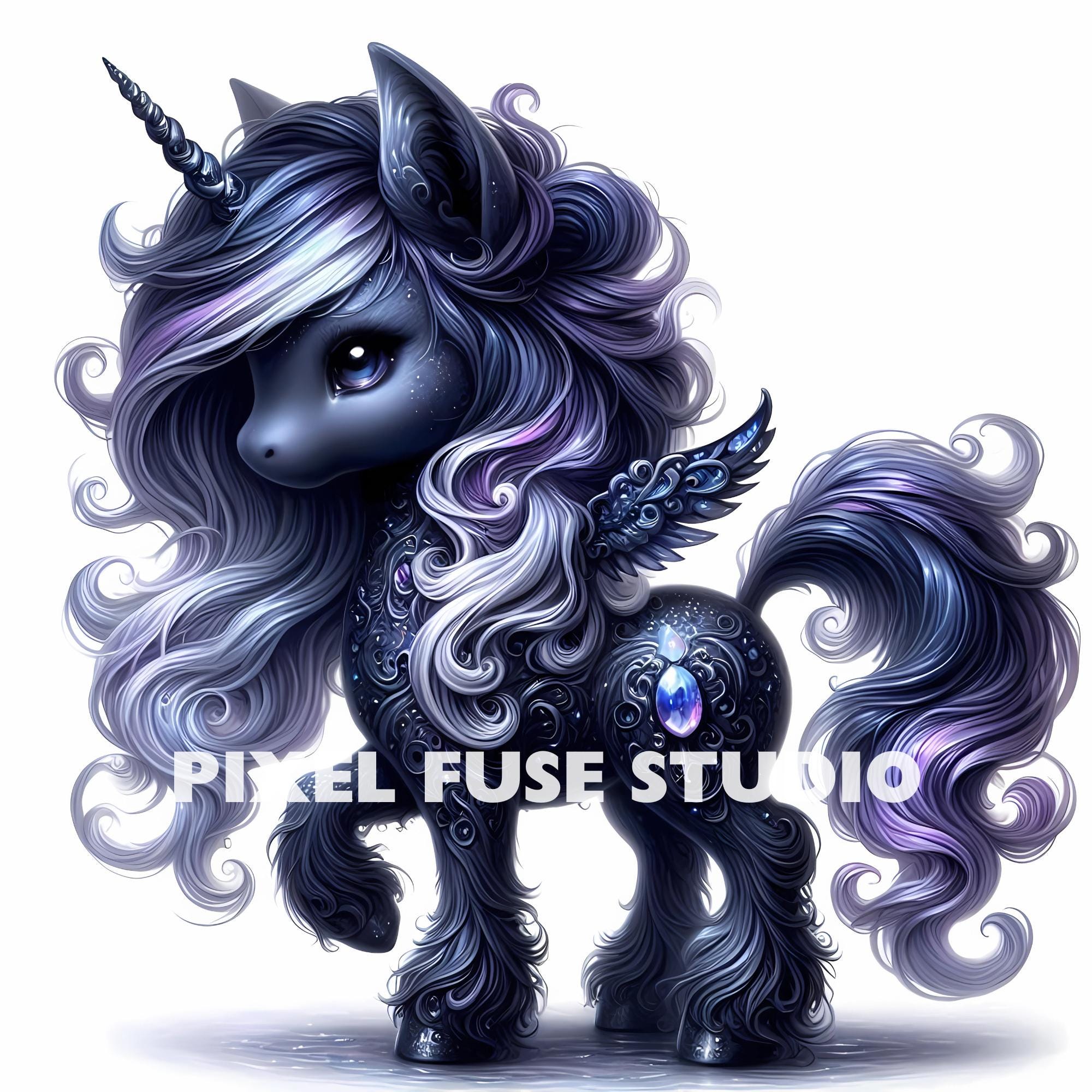 Purple Black Unicorns Clipart Set, Cute Gothic Horse, Mystical Fantasy ...