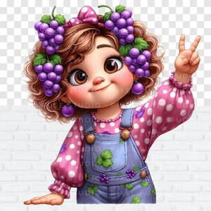 Grapes Girl PNG Clipart Set, Cute Chibi Girl Clip Art, Kawaii Summer ...