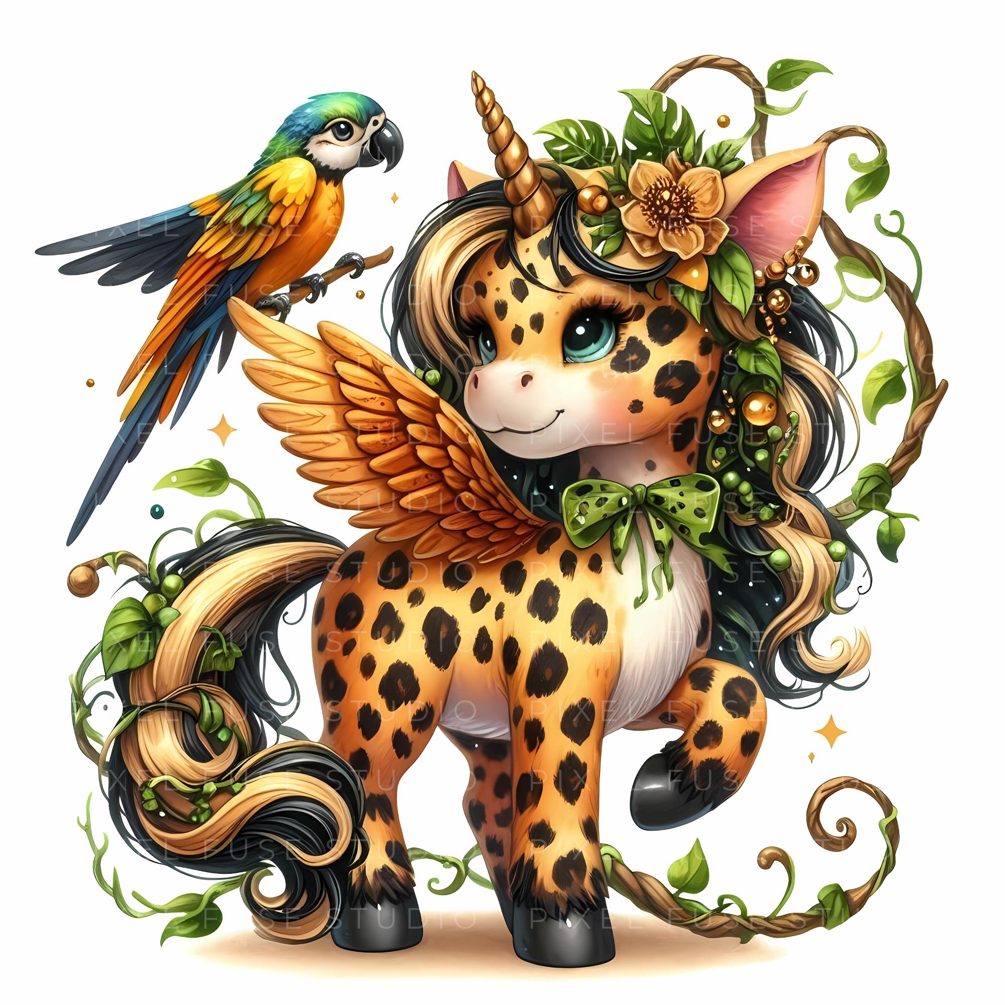 Fairy Unicorn Clipart, Leopard PNG, JPG, Cute Jungle Animal Art ...