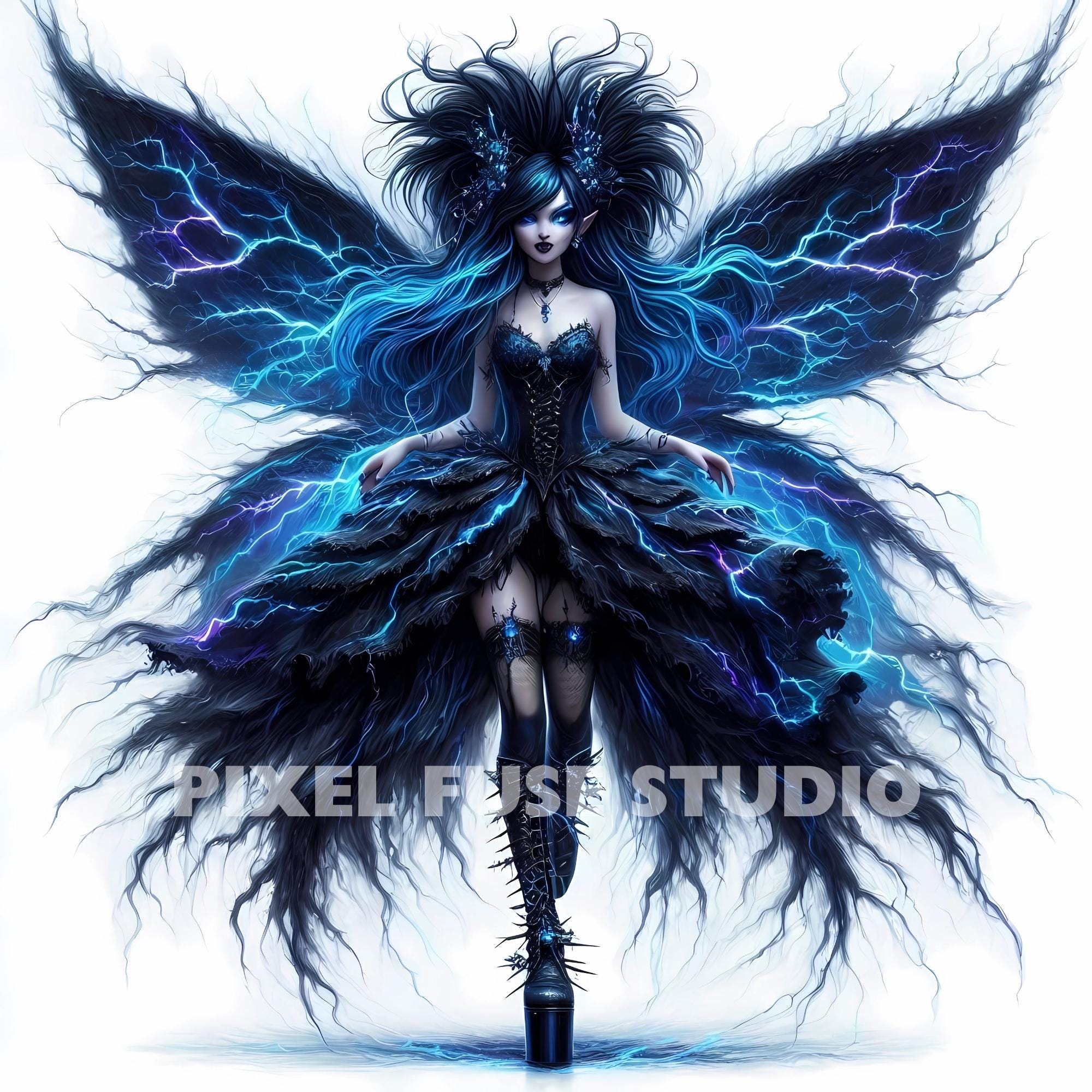 Gothic Storm Fairy Clipart, Fantasy Lightning Girl, Dark Aesthetic Art ...