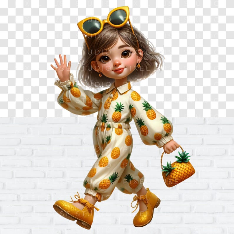 Pineapple Girl PNG Clipart Set, Cute Chibi Girl Clip Art, Kawaii Summer ...