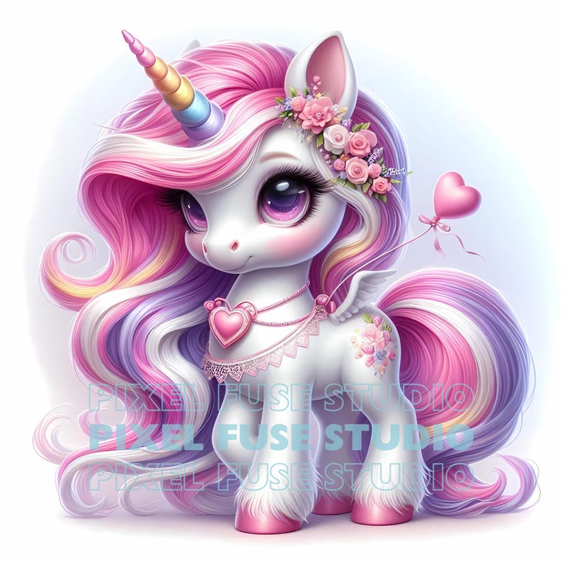 Cute Unicorn Coquette Clipart, Watercolor Valentines Unicorn, Pink Baby ...