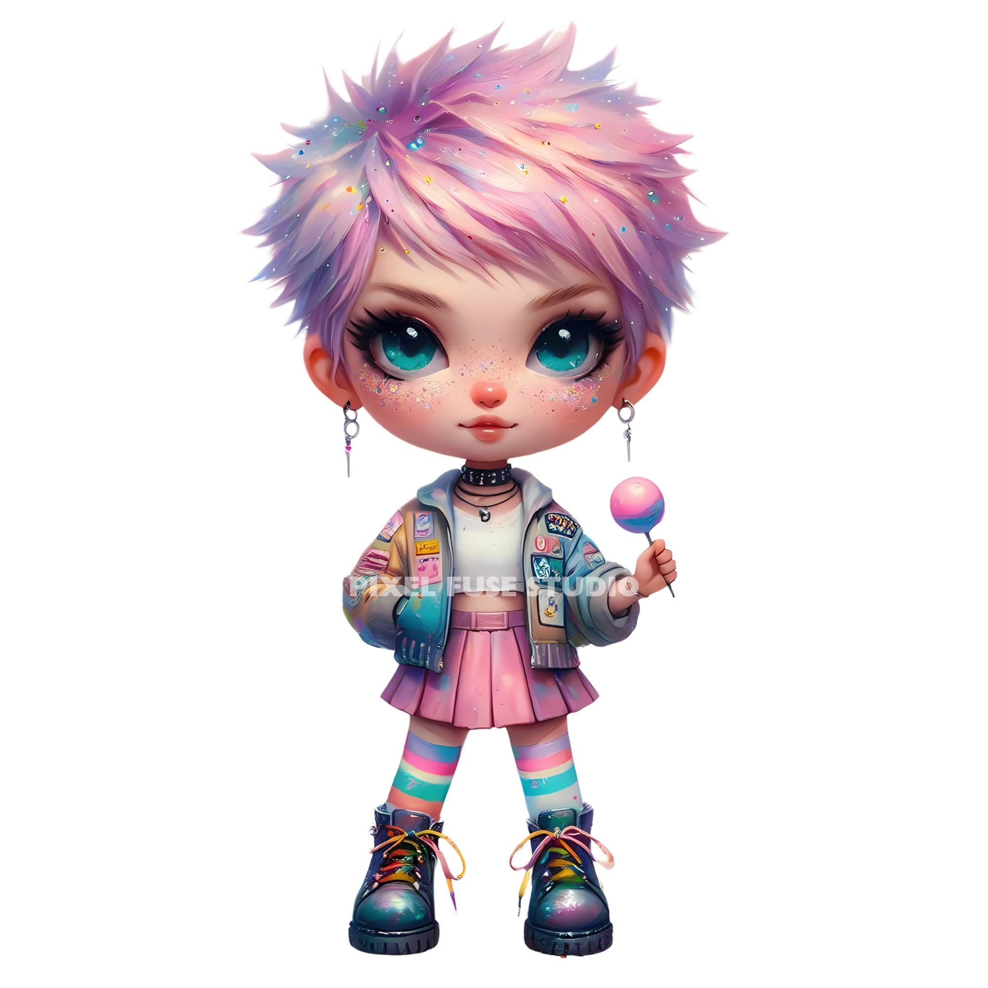 Cute Chibi Girl Clipart Digital PNG Bundle Kawaii Pastel Aesthetic ...