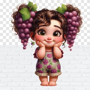Grapes Girl PNG Clipart Set, Cute Chibi Girl Clip Art, Kawaii Summer ...