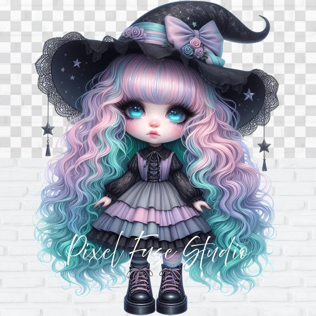 Cute Chibi Witch Clipart, Pastel Watercolor PNG, Kawaii Girl Digital ...