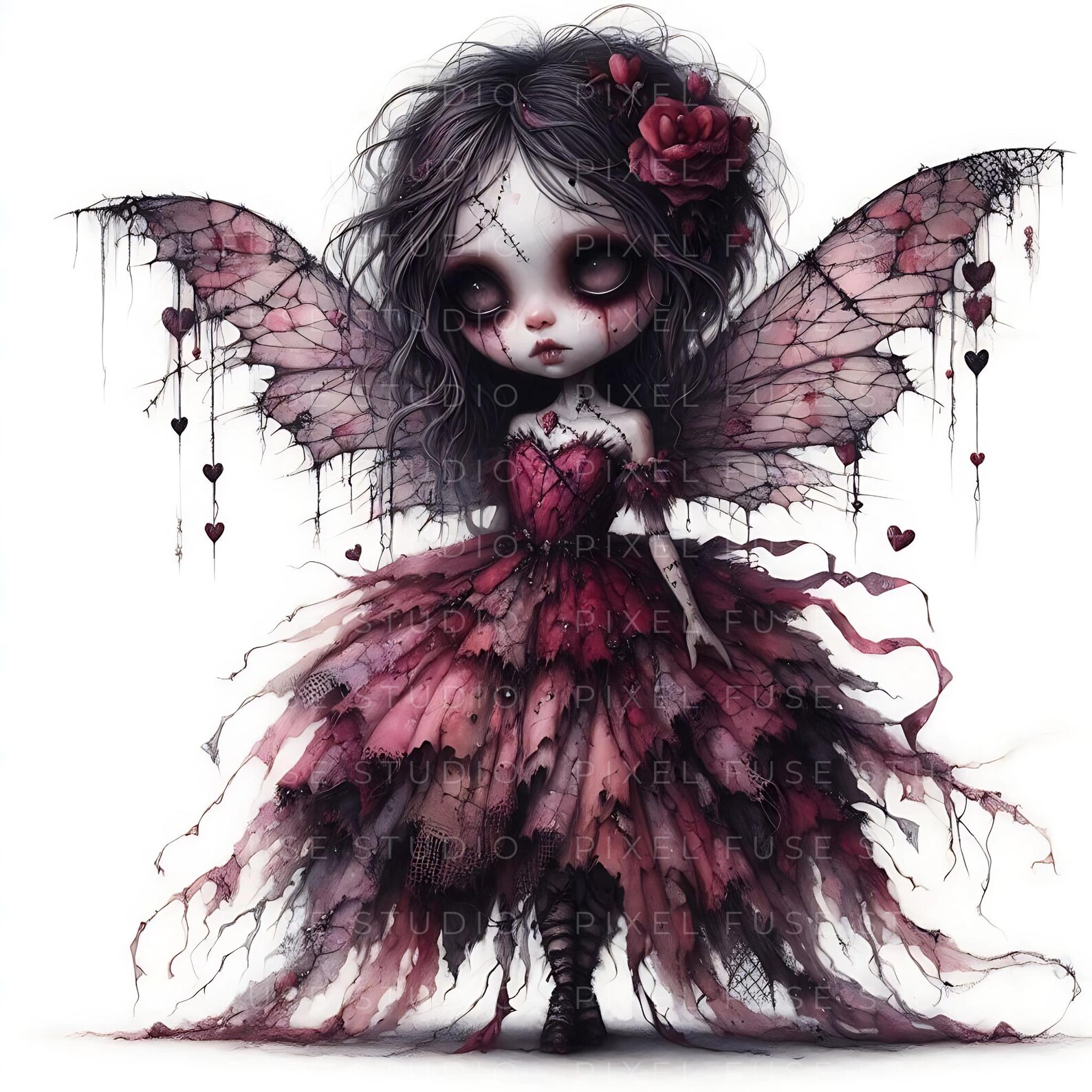 Gothic Valentine Fairy Clipart Set, Red Halloween, Creepy Cute Dark ...