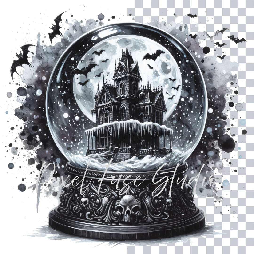 Gothic Haunted House Snow Globe Clipart PNG, Dark Winter Holiday Art ...