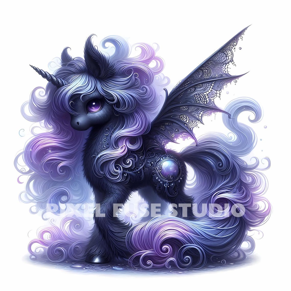 Purple Black Unicorns Clipart Set, Cute Gothic Horse, Mystical Fantasy ...