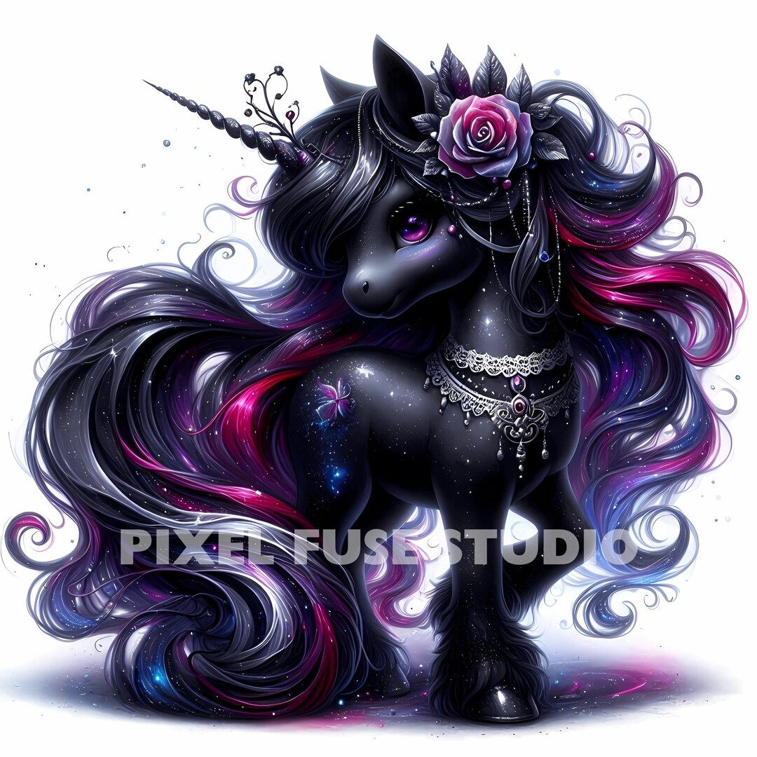 Mystical Black Unicorn Clipart Set Gothic Horse Art Fantasy Celestial ...