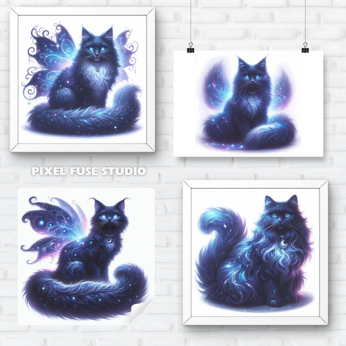 Black Furry Cat Clipart Bundle Celestial Fantasy Feline Art Witchy Cat ...